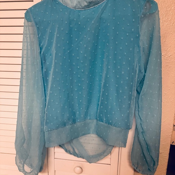 Boohoo | Tops | Boohoo Blue Asymmetrical Blouse With Flowing Sleeves ...